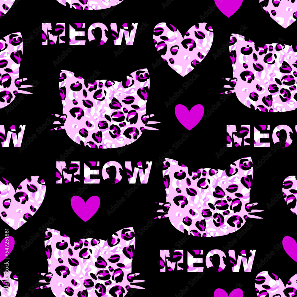 Cute pattern with cat face. Texture background. Wallpaper for teenager ...