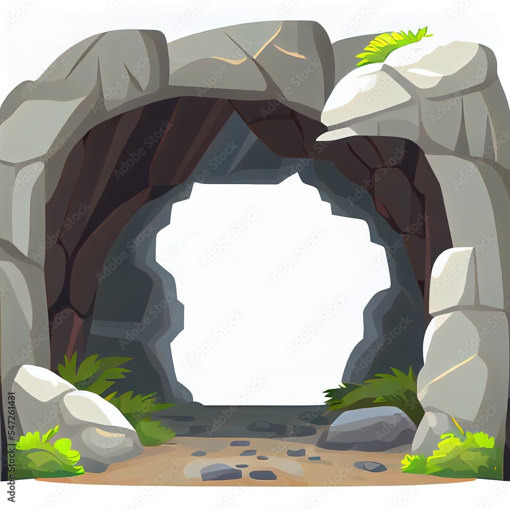 Stone cave entrance with empty white space inside. 2d illustrated ...