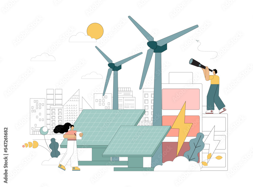 People alternative renewable energy sources. Wind energy, natural ...