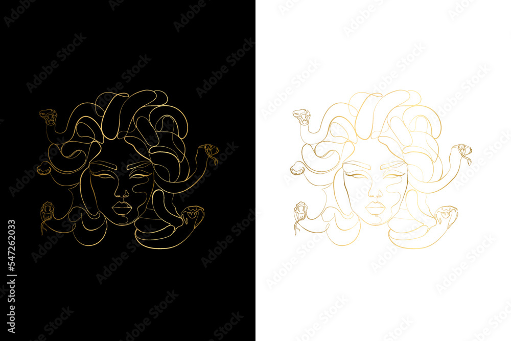 Medusa, Greek Mythology. Minimal one line female face, modern art for ...