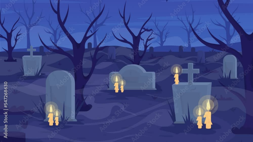 Animated tombs and mist illustration. Horror night. Spooky environment ...