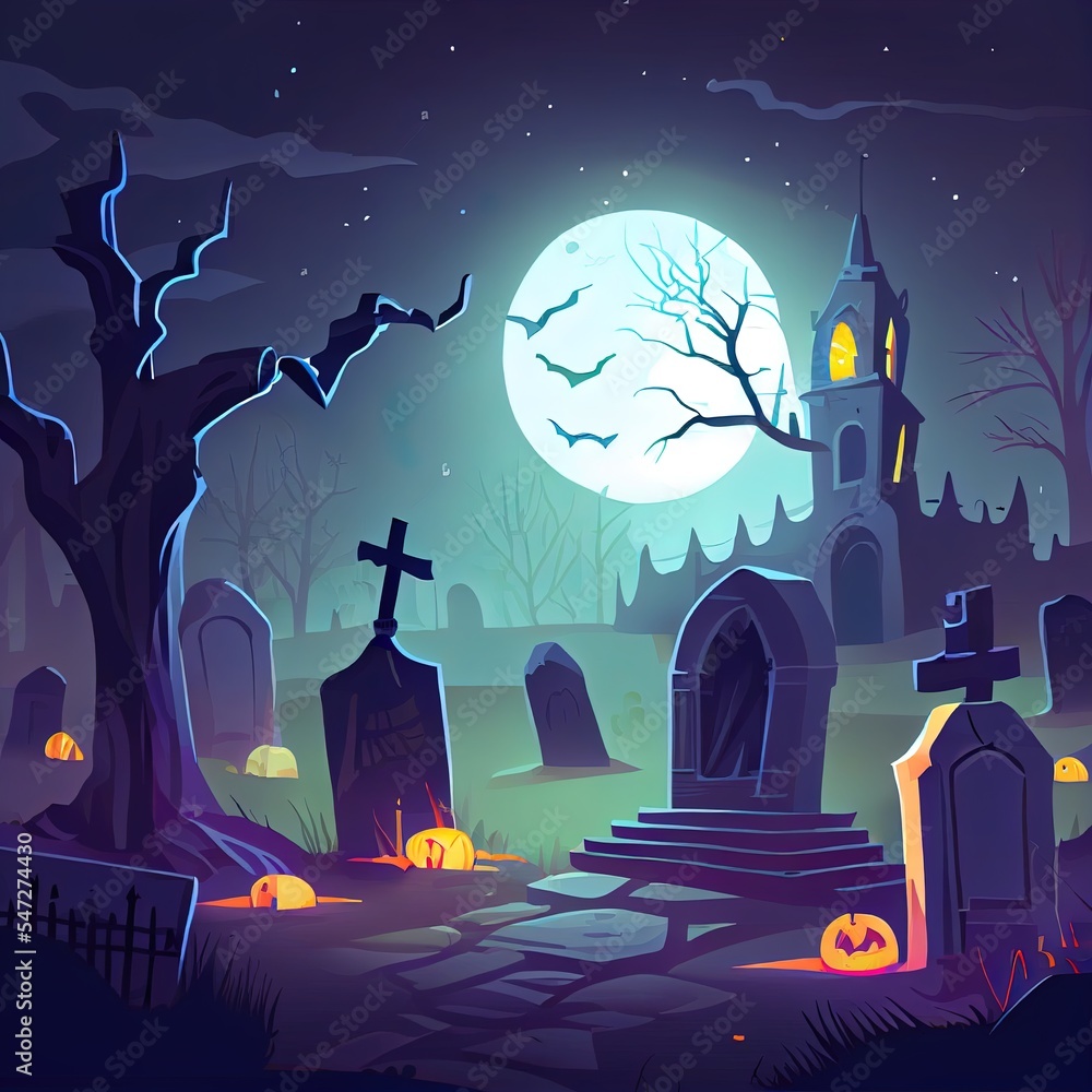 Halloween graveyard scene. Haunting nightmare hallowen background ...