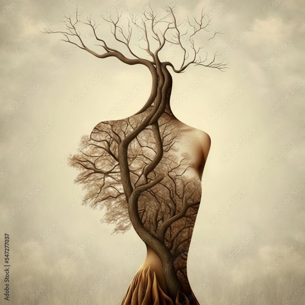 Tree isolated on background. Female body human form. Mother earth ...