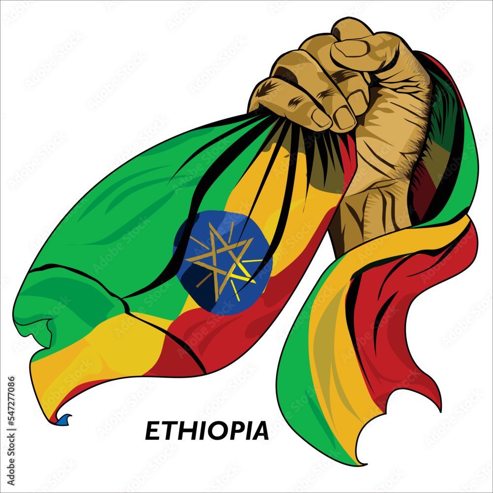 Fisted hand holding Ethiopian flag. Vector illustration of lifted Hand ...