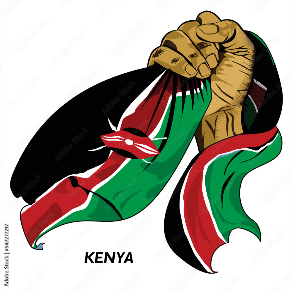 Fisted hand holding Kenyan flag. Vector illustration of lifted Hand ...