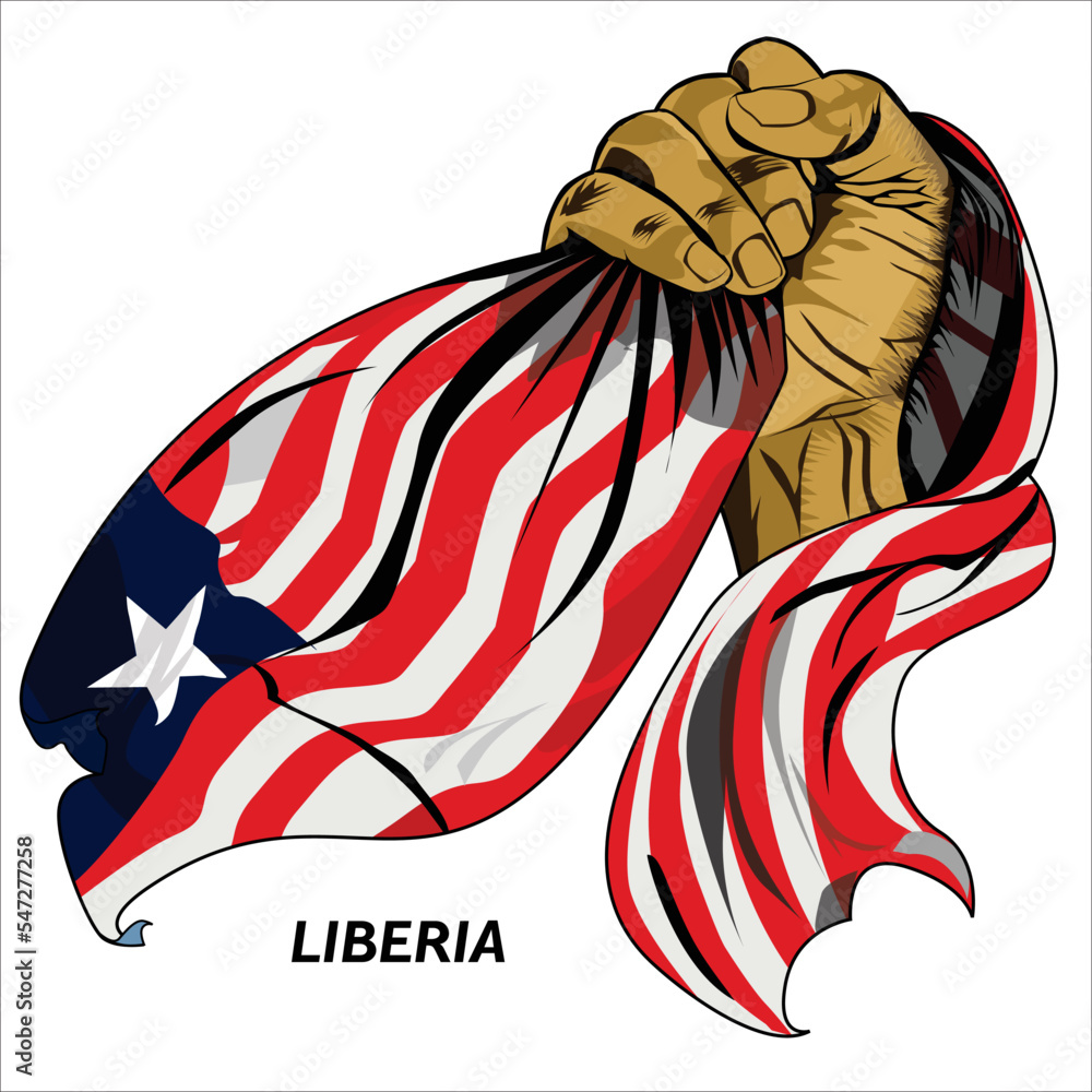 Fisted hand holding Liberian flag. Vector illustration of lifted Hand ...