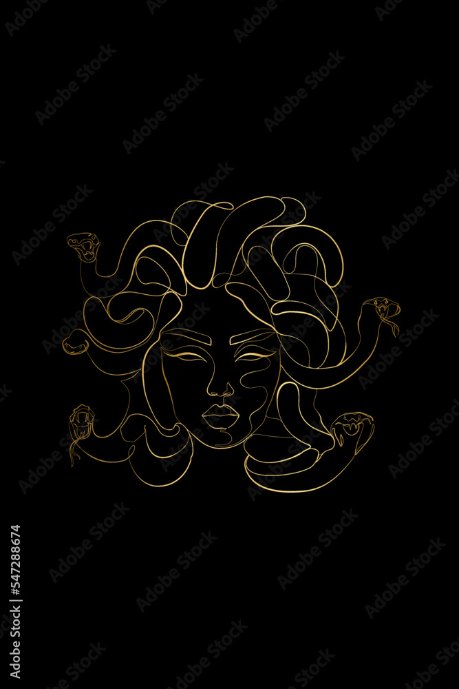 Medusa, Greek Mythology. Minimal one line female face, modern art for ...