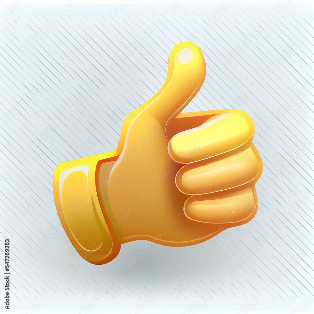 2d illustrated illustration of yellow color thumb up emoticon on white ...