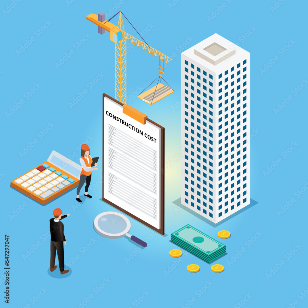 Construction cost vector concept. Two business people counting ...