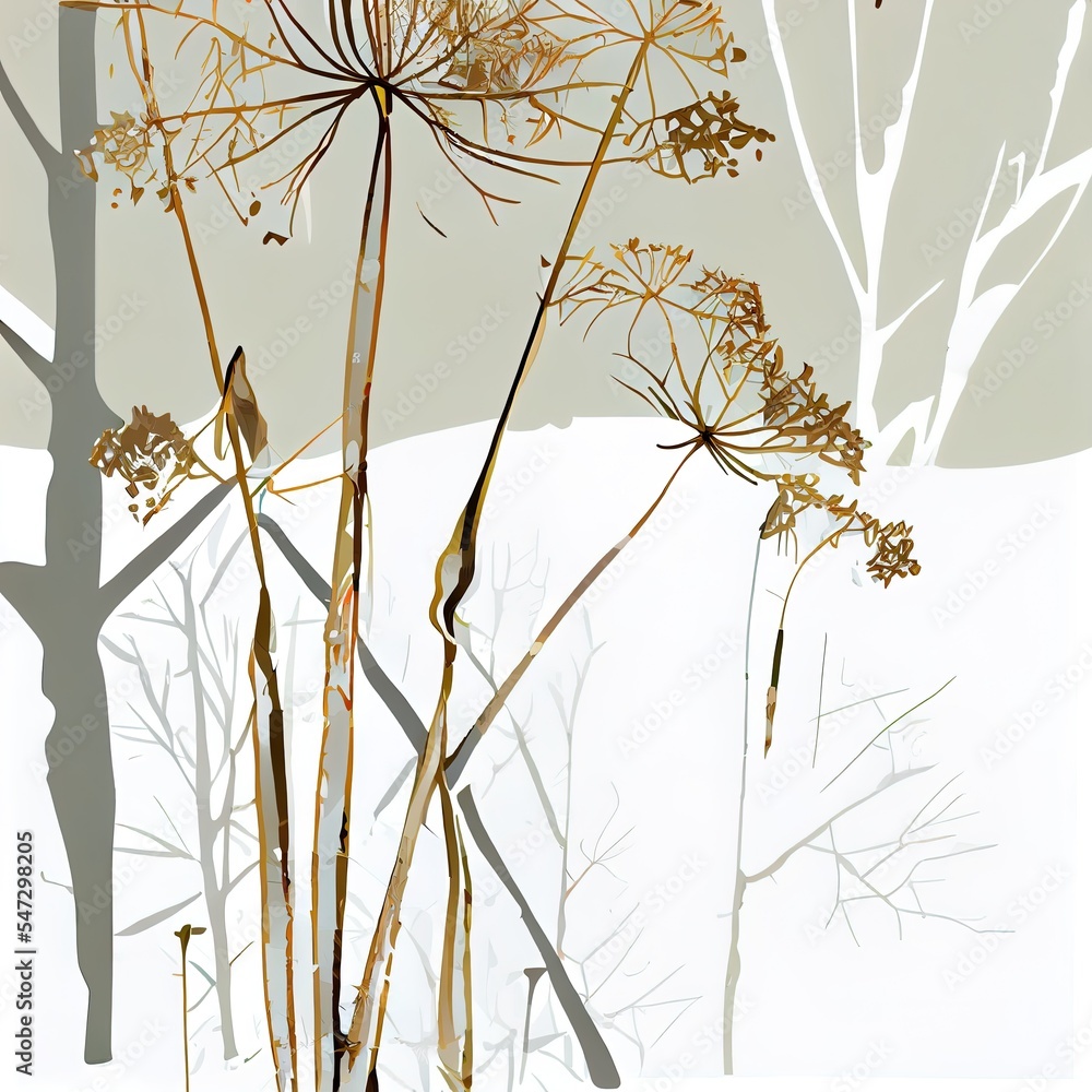 cow parsley plant with broken stems dried up in winter time weed in ...