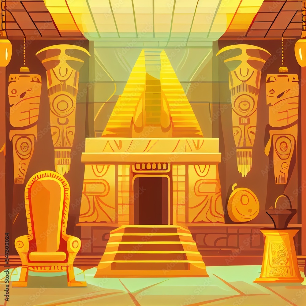 Egypt temple background, 2d illustrated ancient pharaoh pyramid wall ...