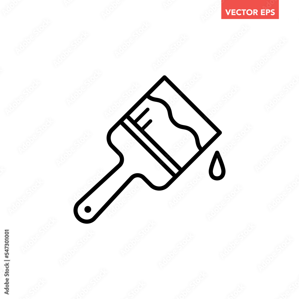 Black single paint brush line icon, simple outline painting tool flat ...
