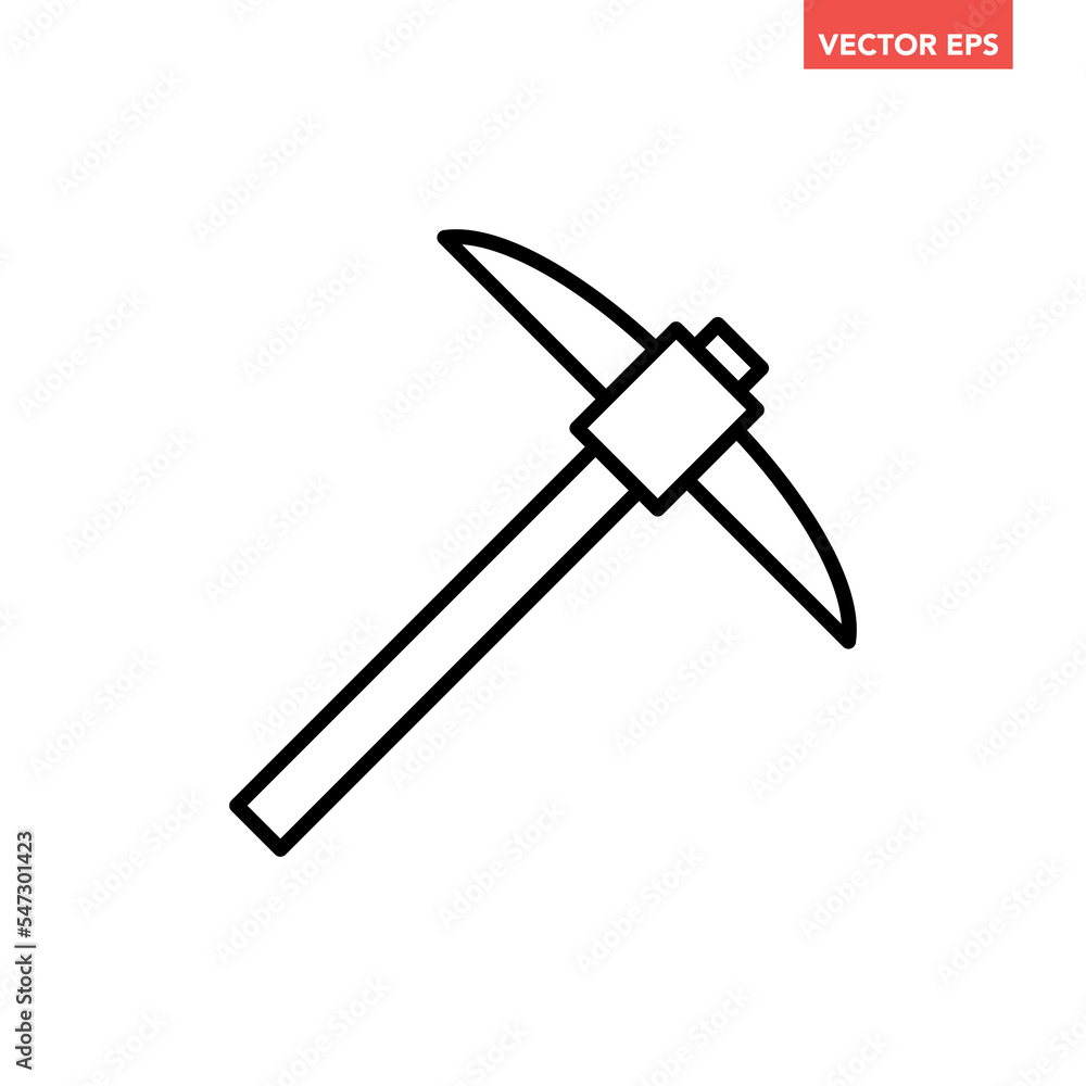 Black single pick axe line icon, simple mining tool flat design ...