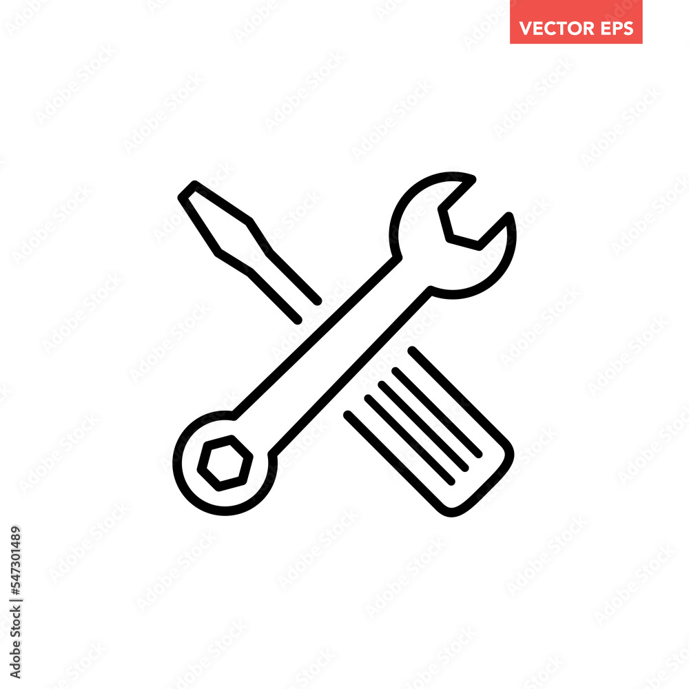 Black single maintenance icon, simple outline crossed tool flat design ...