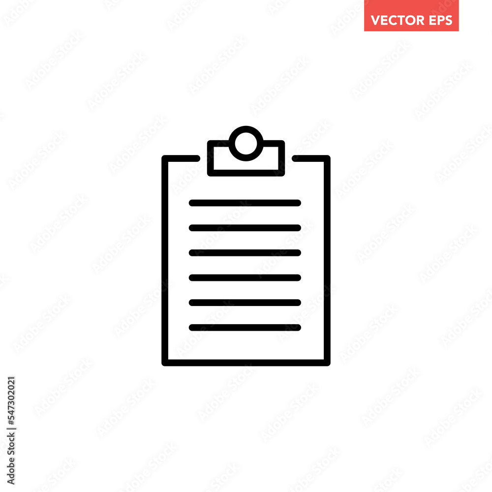 Black single clipboard line icon, simple outline office data note flat ...