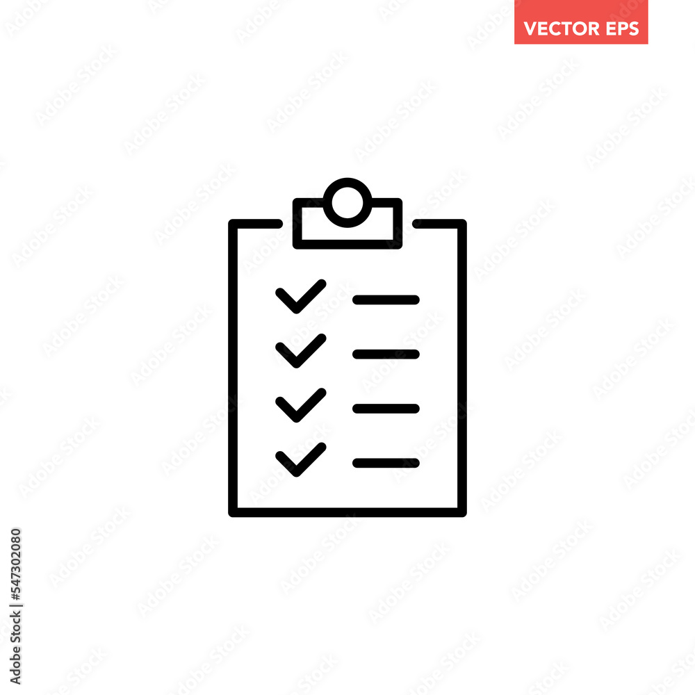 Black single completed checklist line icon, simple outline office data ...