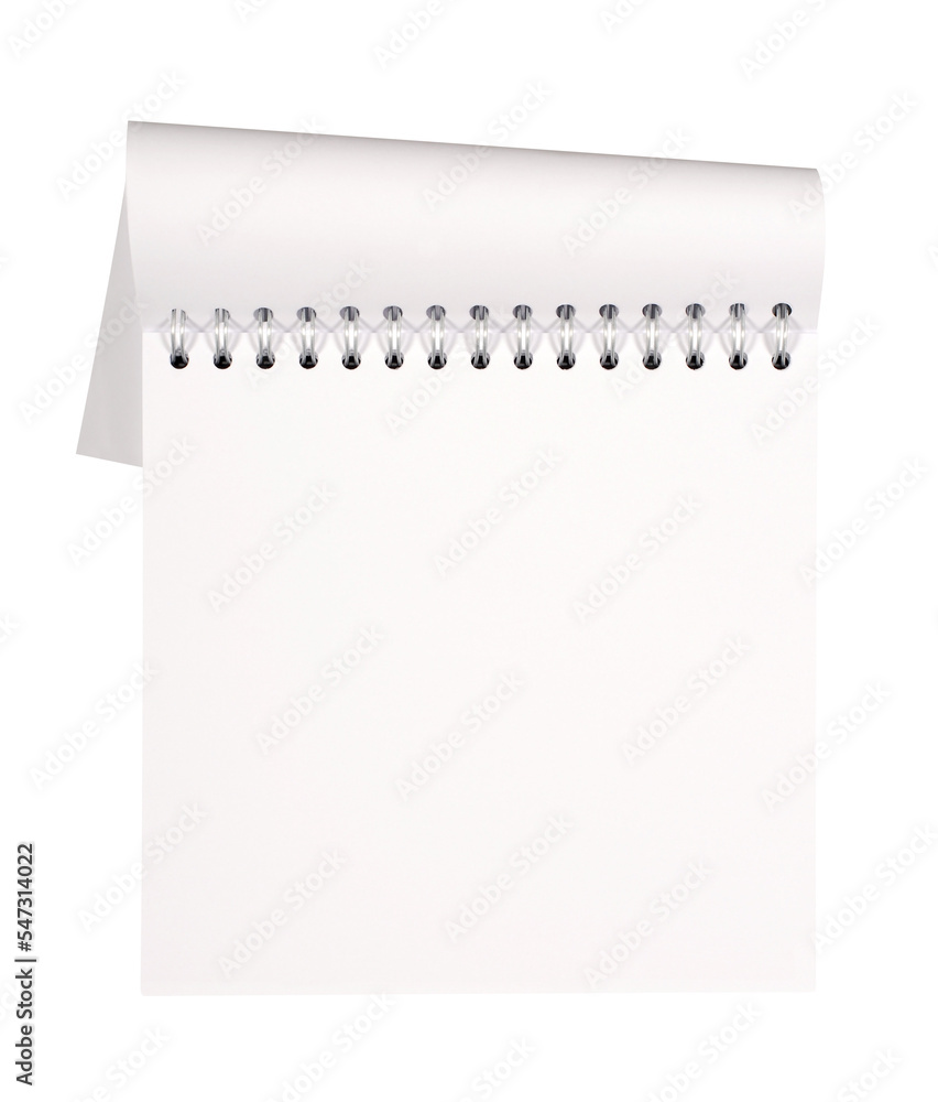 Blank notepad paper spiral note pad page folded open isolated ...