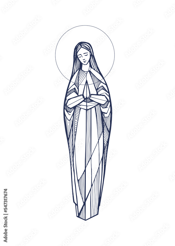 Hand drawn illustration of the Virgin Mary. Stock Illustration | Adobe ...