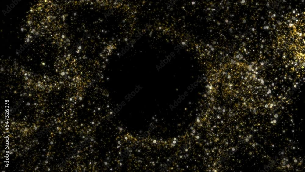 A circular frame of flying golden particle trails on a transparent ...