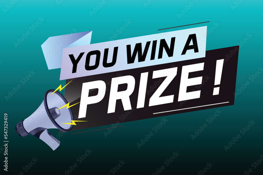 you win prize word concept vector illustration with megaphone and 3d ...