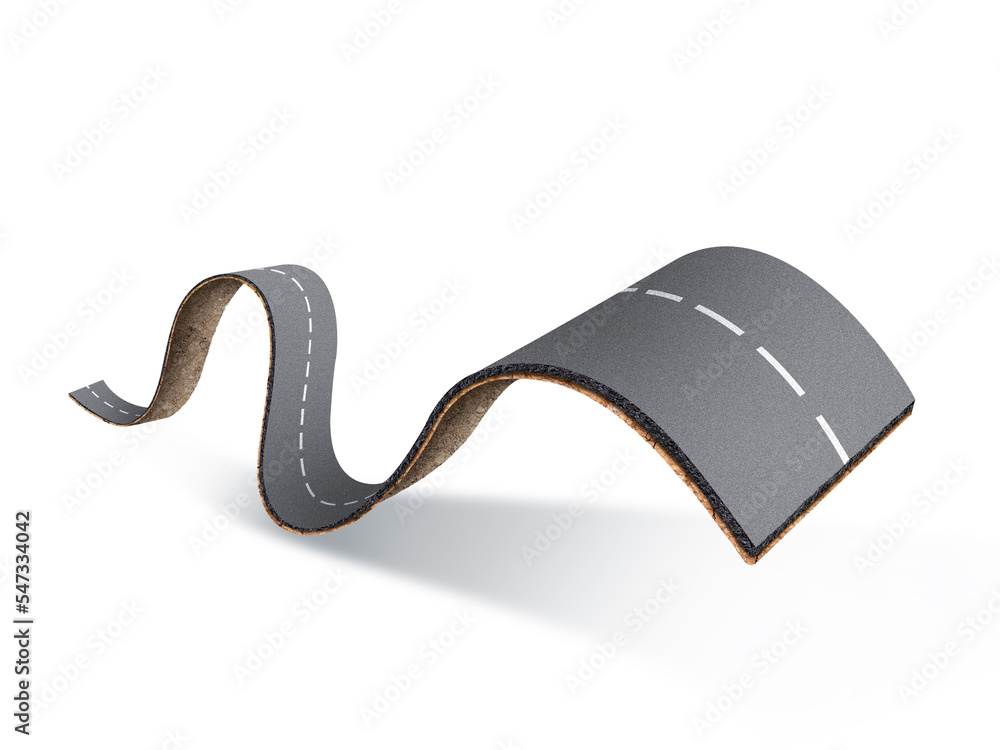 3D illustration of bumpy road. 3D Highway design isolated with clouds ...