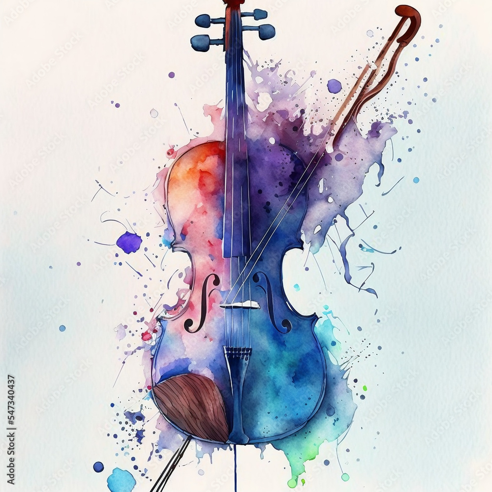 Photo & Art Print Aquarell Geige, made by AI, künstliche Intelligenz ...