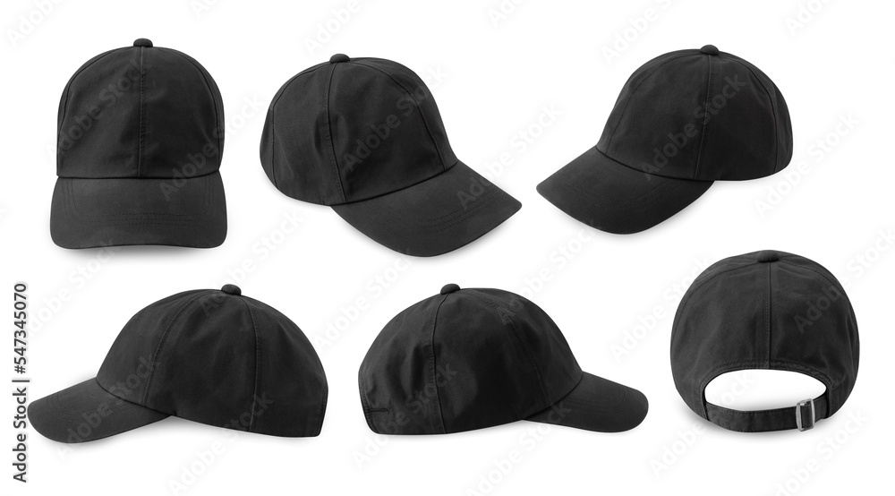 Set of Black Baseball cap isolated on white background with clipping ...