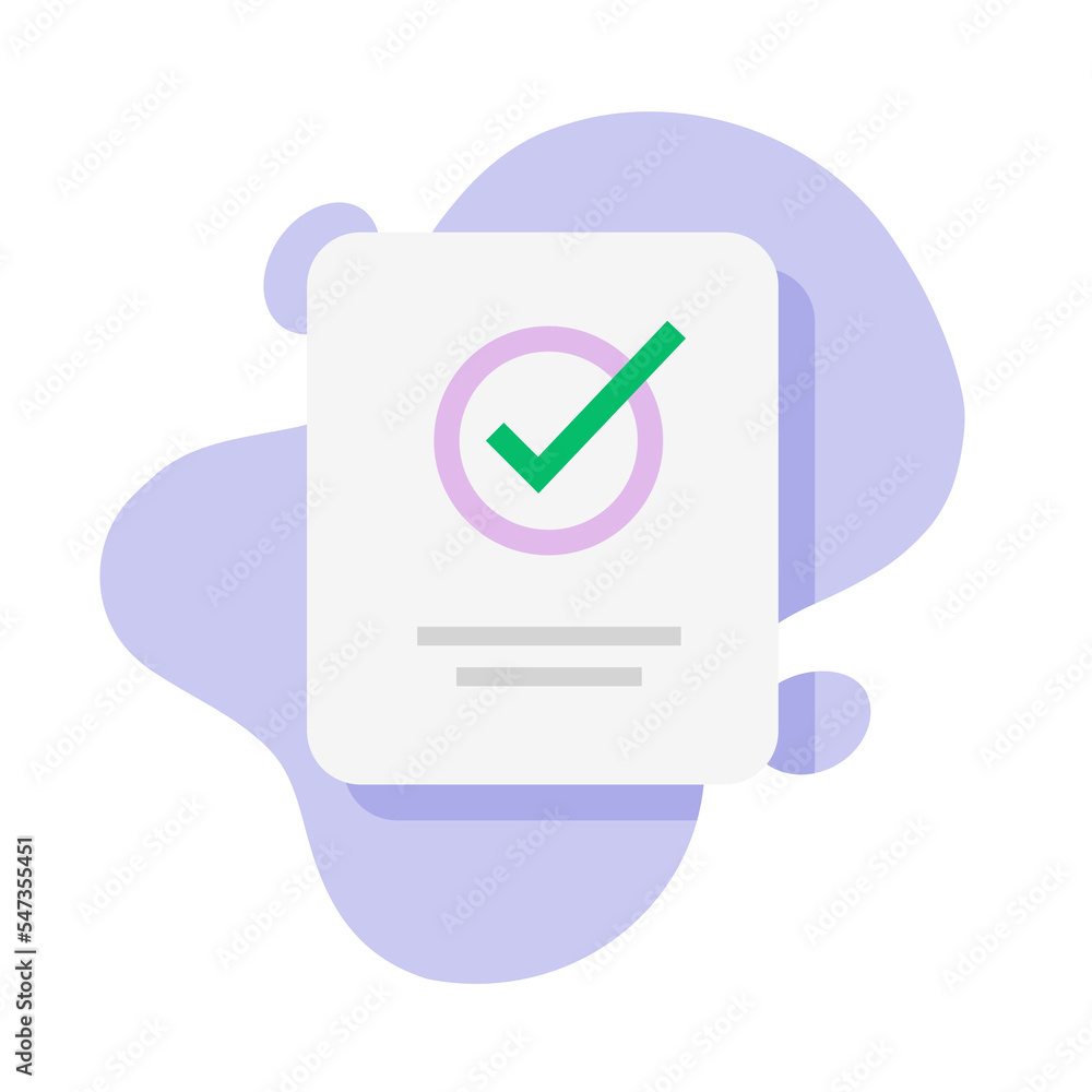 Approved status document check mark icon vector, confirm finished test ...