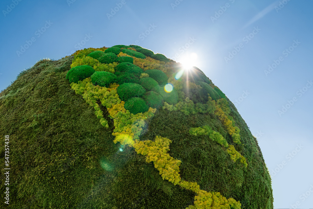 Green planet Earth from natural moss. Symbol of sustainable development ...