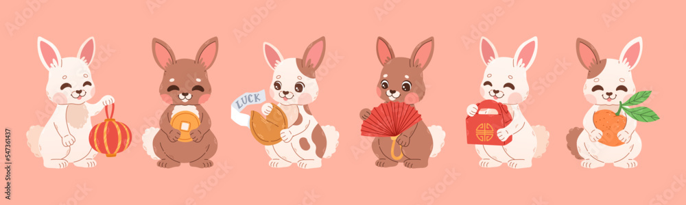 Fototapeta dla maluszka Happy Chinese new year 2023 set with cute ...