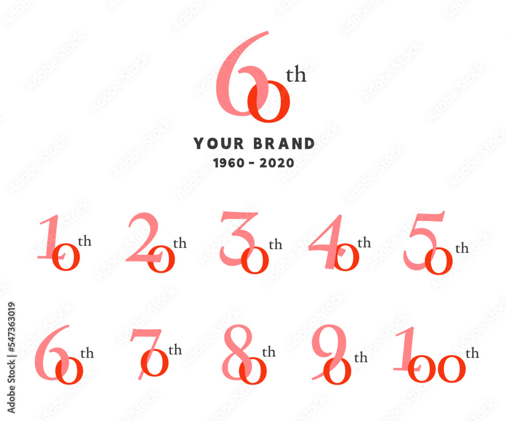 Red 60th set calligraphic font anniversary or birthday logo banner ...