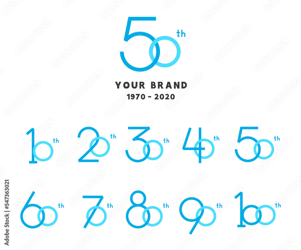Blue 50th calligraphic stroke line font anniversary or birthday logo ...