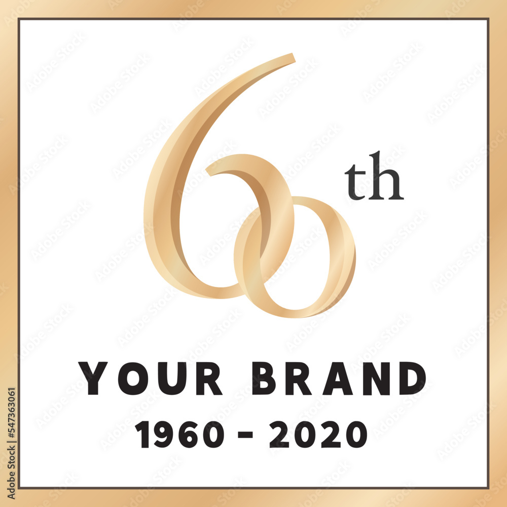 Gold 60th calligraphic font anniversary or birthday logo banner vector ...