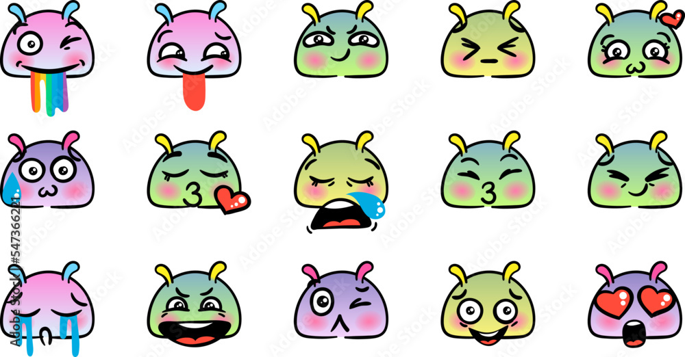 Various Cartoon Emoticons Set. Doodle faces, eyes and mouth. Caricature ...