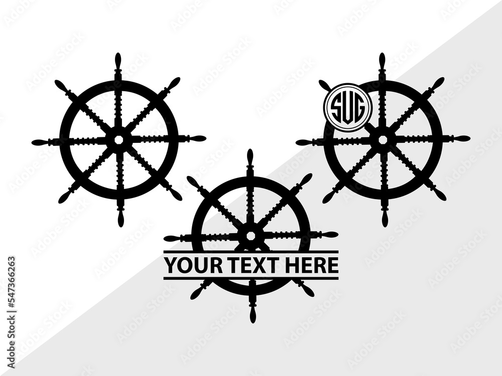 Ship Wheel monogram, Ship Wheel Silhouette, Nautical Svg, Wheel Marine ...