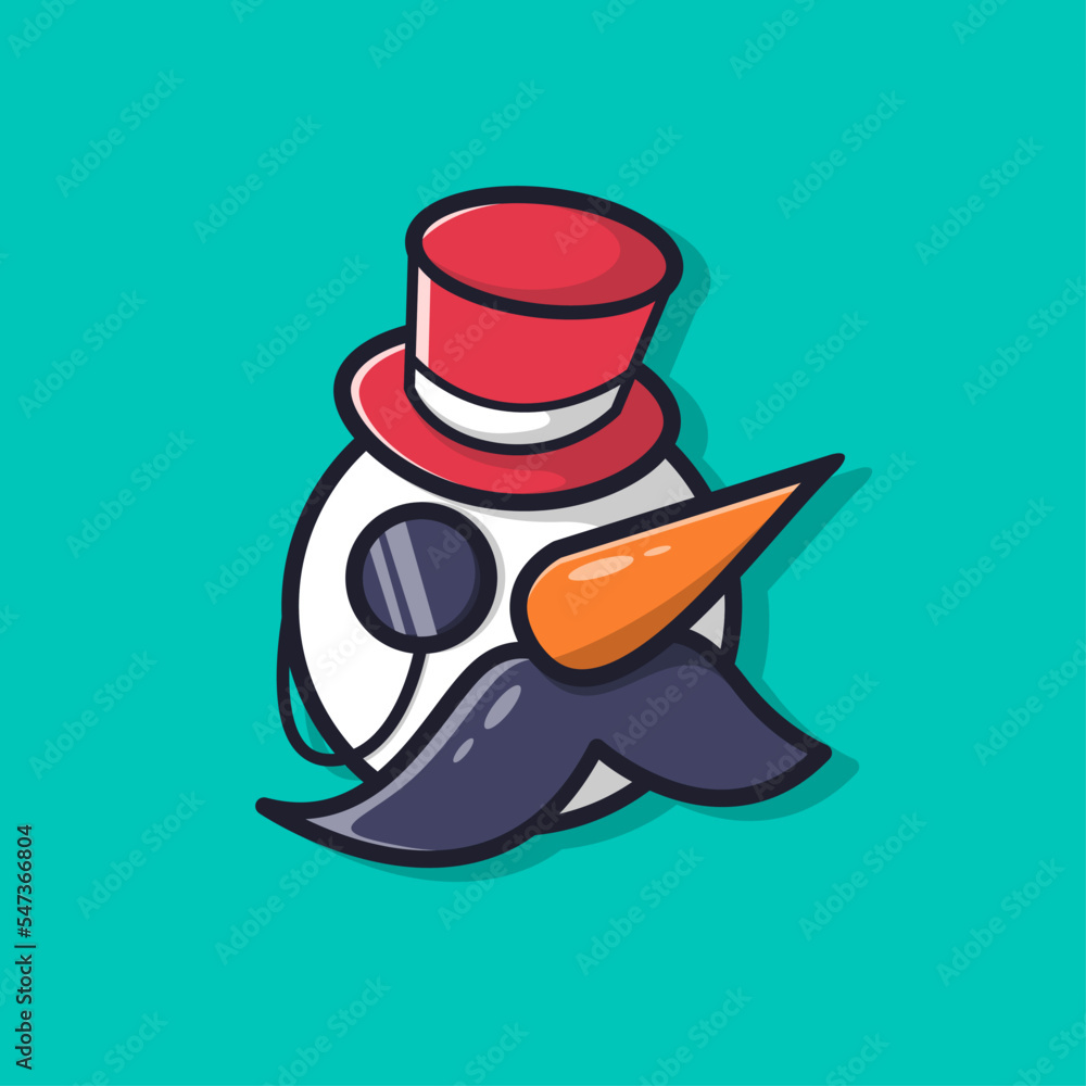 Snow Man With Moustache and Wear Hat Vector for Winter. Moustache Snow ...