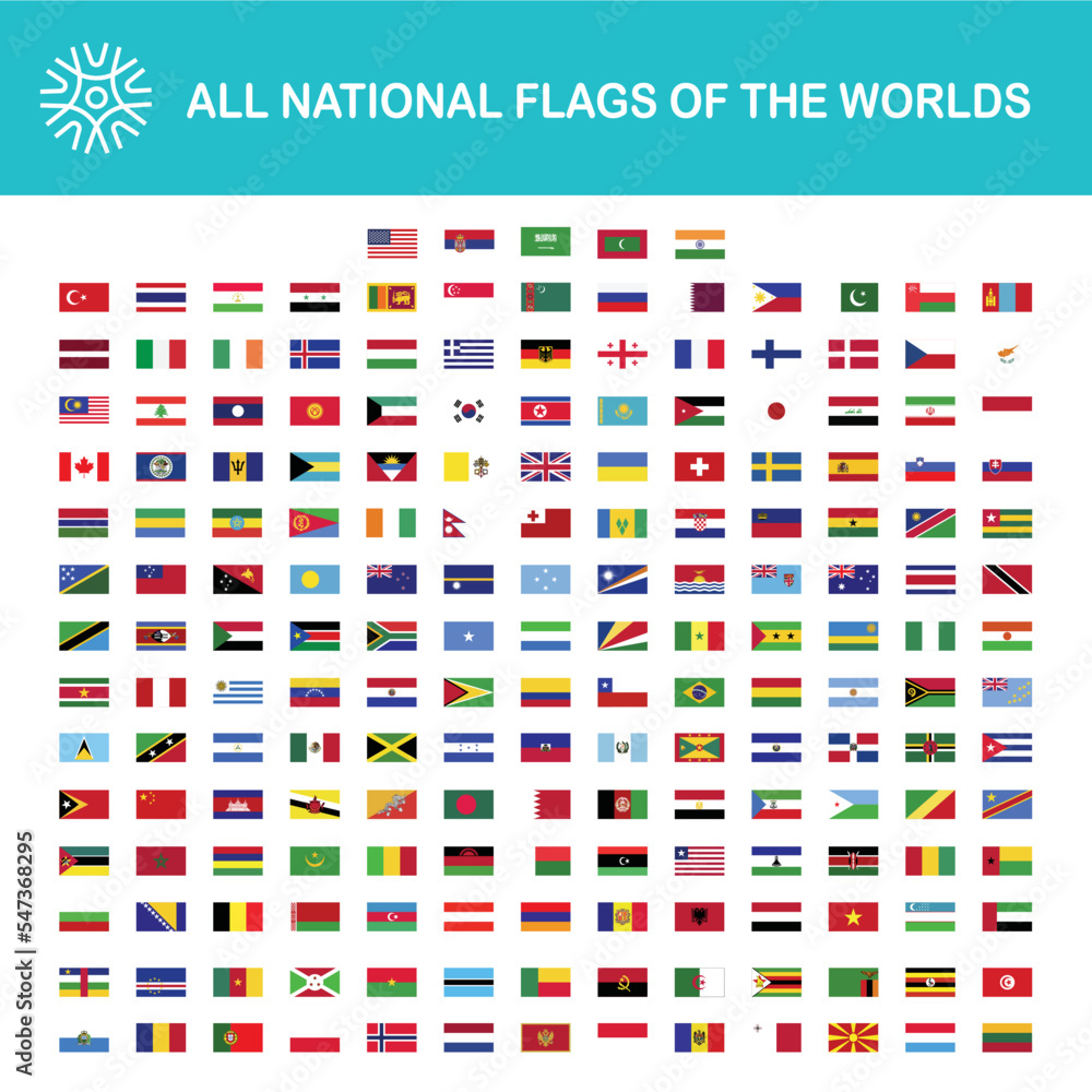 All world flags - vector set of rectangular icons. Flags of all ...
