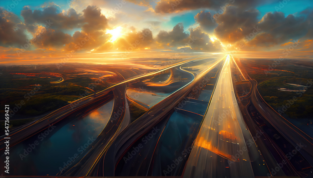 Abstract futuristic city with ultra speed highways Stock Illustration ...