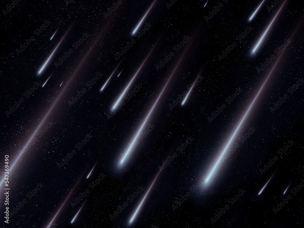 Beautiful shooting stars. Falling meteorites in the starry sky. Stream ...