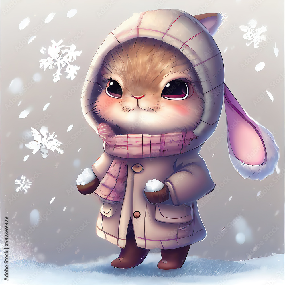 Chibi Cute White Rabbit. With help of AI. Stock Illustration | Adobe Stock