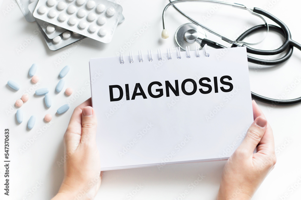 DIAGNOSIS text with Background of Medicaments, Stethoscope Stock Photo ...