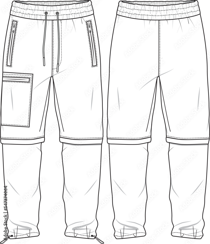 MEN AND BOYS WEAR TRACK JOGGERS AND TROUSERS TECHNICAL FLAT DESIGN ...