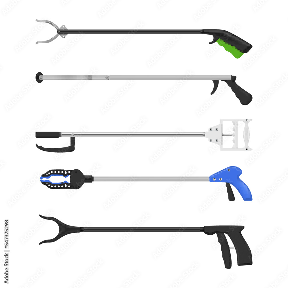 Grabbers device for elderly disabled people set realistic vector ...