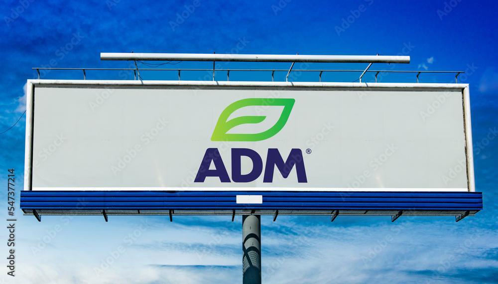 Advertisement billboard displaying logo of ADM Stock Photo | Adobe Stock