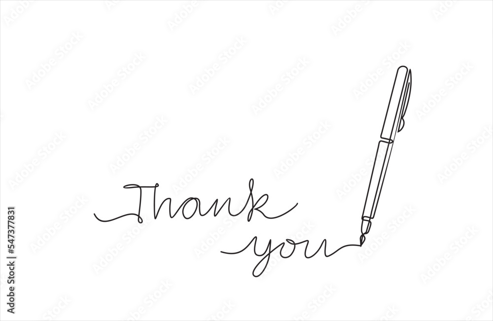 Continuous One line drawing of pen writing "thank you Stock Vector ...