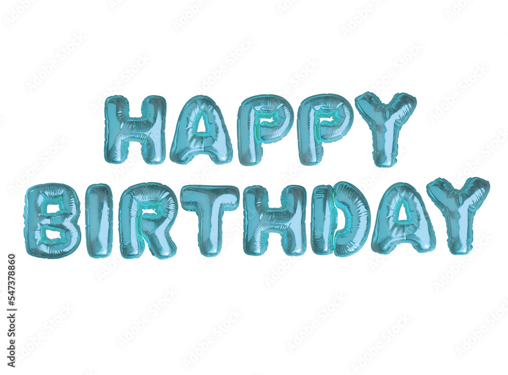 The isolated blue air balloon word HAPPY BIRTHDAY on transparent ...