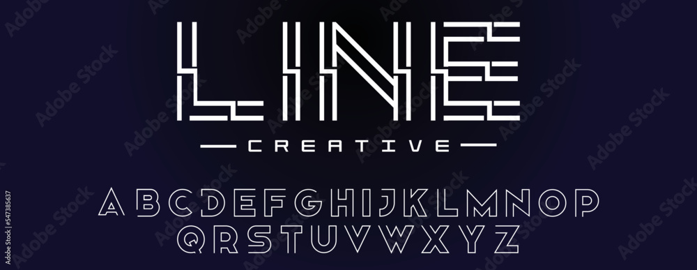 Two lines modern tech font. Typography line fonts for tech, digital and ...