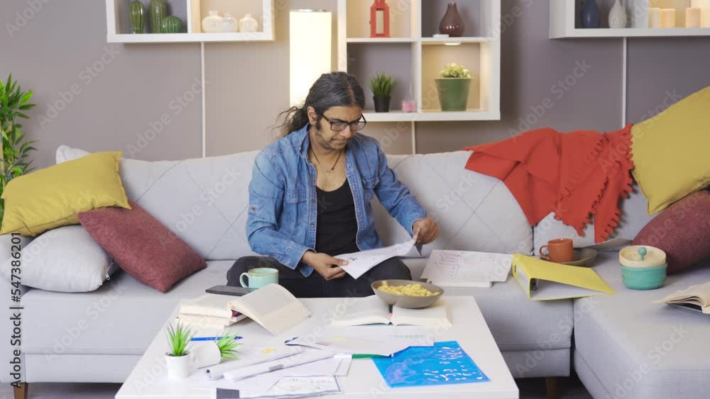 Lazy Businessman is bored and stressed in his messy house. Lazy ...
