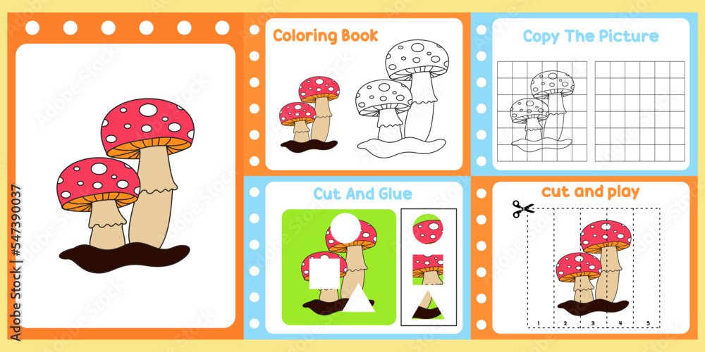 Photo & Art Print worksheets pack for kids with mushroom. fun learning ...