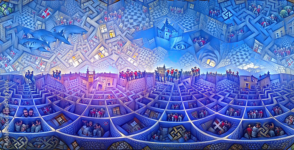 Geometrical city with abstract building and stairs texture illustration ...